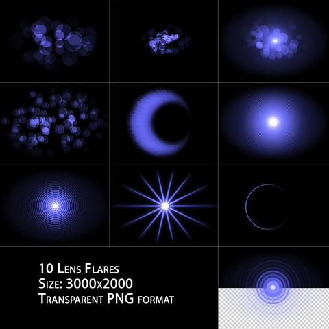 10 Lens Flares In Transparent PNG Format Graphic template 27793076 ...