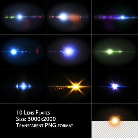 10 Lens Flares In Transparent PNG Format Graphic template 27793082 ...