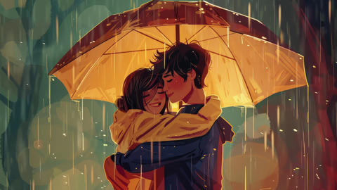Romantic Couple Hug In Rain Young Couple Kissing In Rain Hi Res Stock