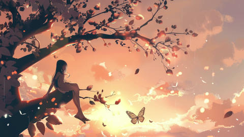 A Girl Sitting Alone Under A Tree Girl Is Sitting Under Tree In Forest